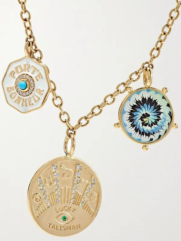 MARLO LAZ Coin 14-karat Gold Multi-stone Necklace