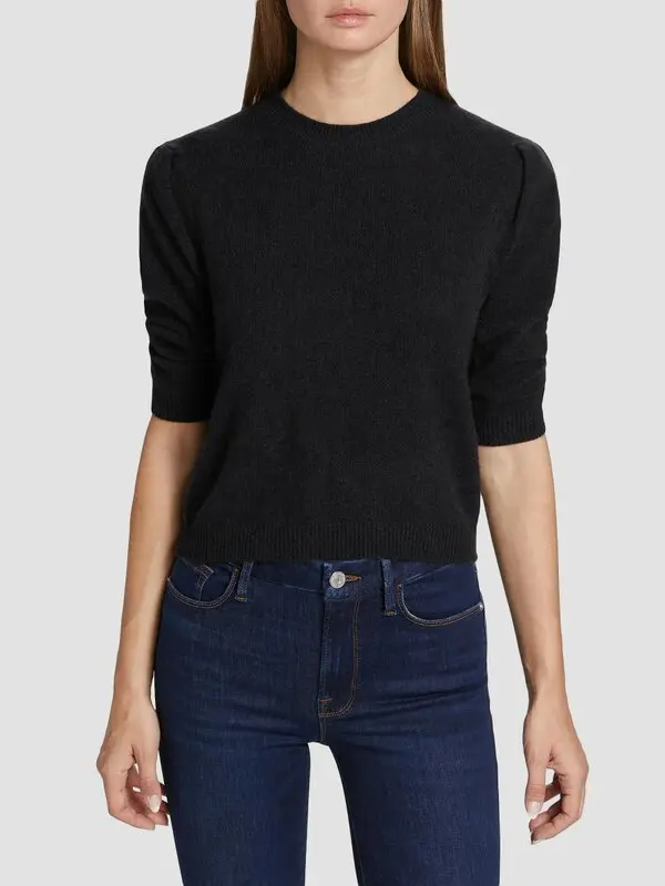 FRAME Ruched Sleeve Cashmere-wool Sweater - Noir