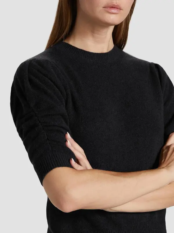 FRAME Ruched Sleeve Cashmere-wool Sweater - Noir