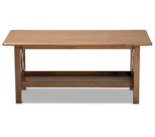 BAXTON STUDIO Reese Walnut Brown Finished Rectangular Wood Co Ffee Table
