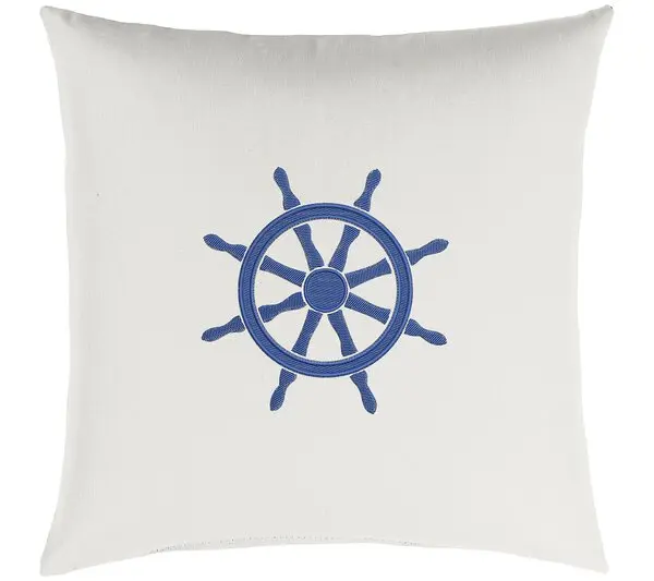 SORRA HOME Sunbrella Indoor/outdoor Embroidered Ship Wheel Pillow - One-color