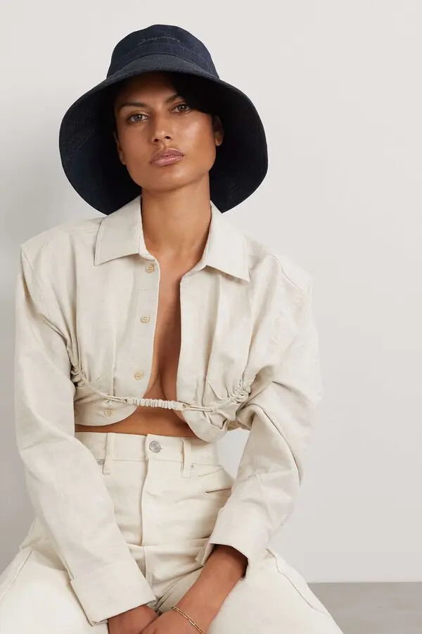 Jacquemus Le Bob Linu Oversized Embroidered Denim Bucket Hat