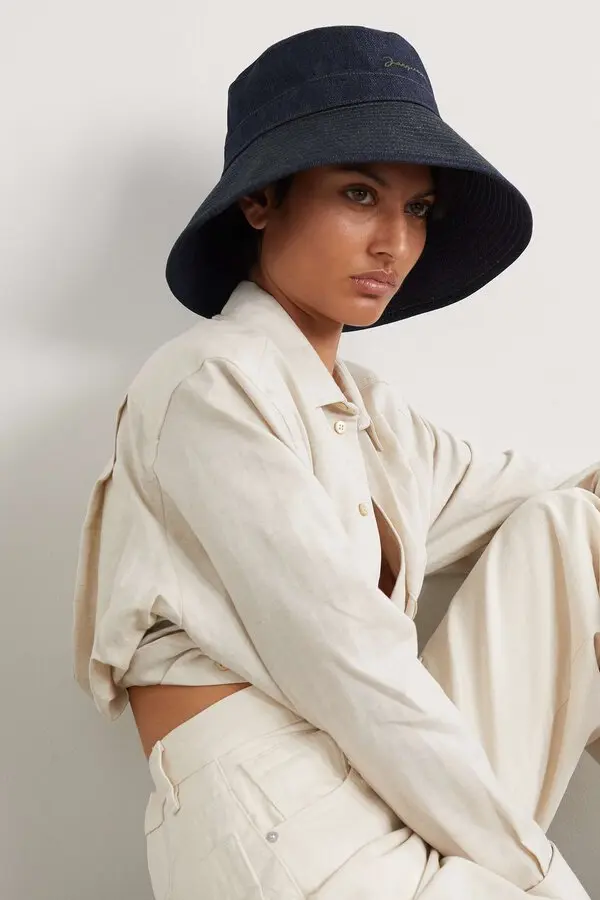 Jacquemus Le Bob Linu Oversized Embroidered Denim Bucket Hat