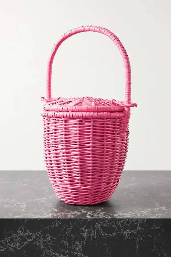 PATOU Embellished Wicker Bucket Bag - Bubblegum