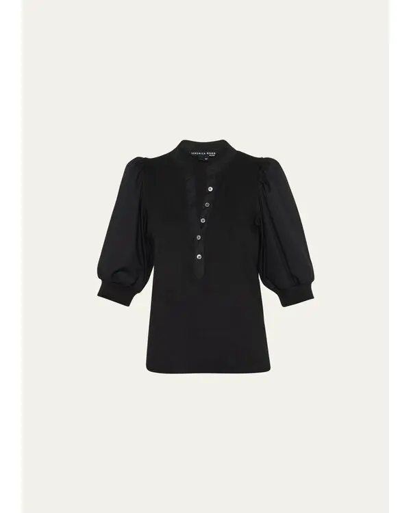 Veronica Beard Coralee Knit Button-front Top - Black