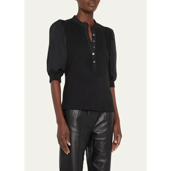 Veronica Beard Coralee Knit Button-front Top - Black