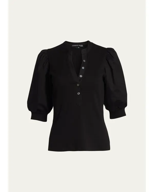 Veronica Beard Coralee Knit Button-front Top - Black