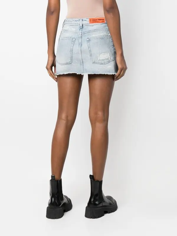 Heron Preston Distressed Denim Mini Skirt