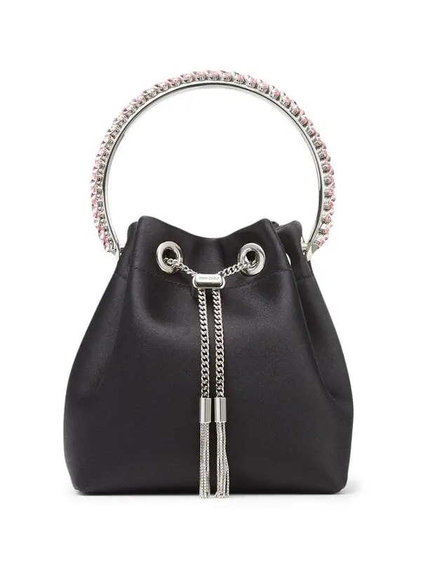 JIMMY CHOO Crystal-embellished Satin Bag - Black