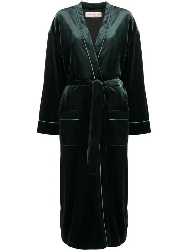 BLANCA VITA Velvet-effect Coat With Tie Waist - Green