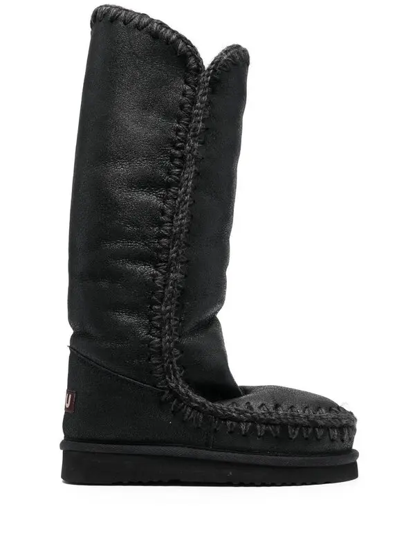 Mou Whipstitch-trim Shearling-lined Boots - Grey