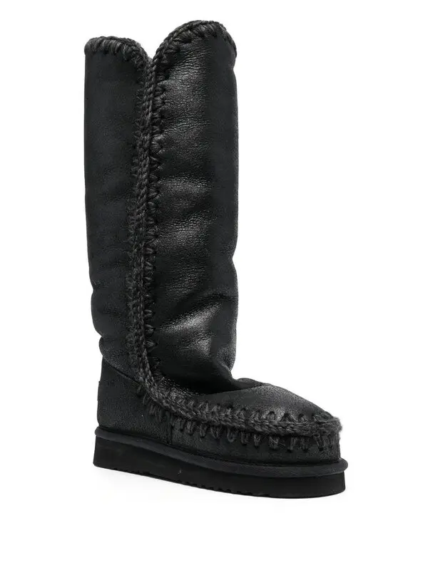 Mou Whipstitch-trim Shearling-lined Boots - Grey