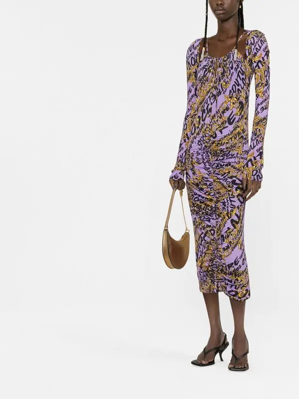 Versace All-over Logo-print Gathered Midi Dress