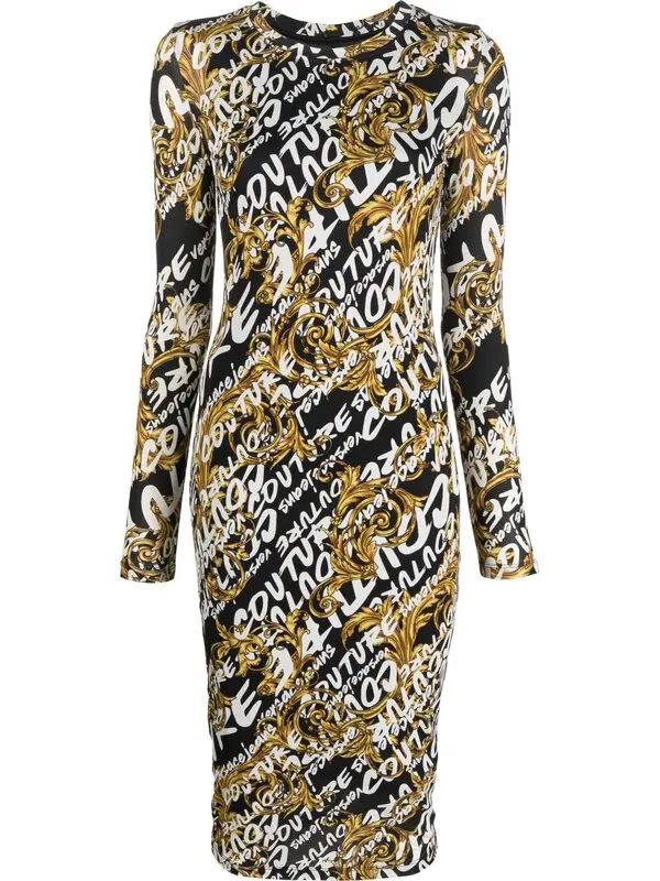 Versace Barocco Logo-print Midi Dress - Black