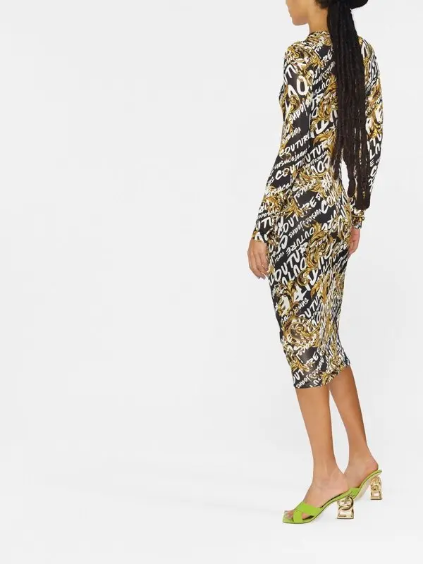 Versace Barocco Logo-print Midi Dress - Black