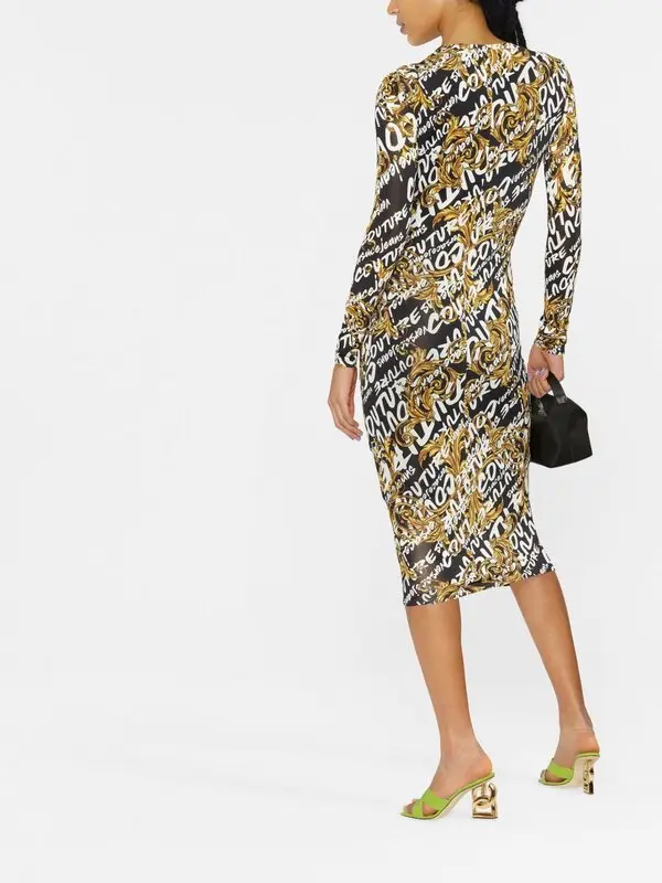 Versace Barocco Logo-print Midi Dress - Black