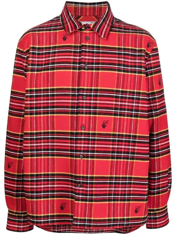 Off-White Tartan-check Logo-embroidered Shirt - Red