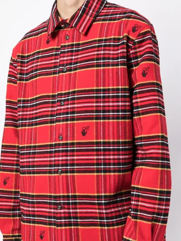 Off-White Tartan-check Logo-embroidered Shirt - Red