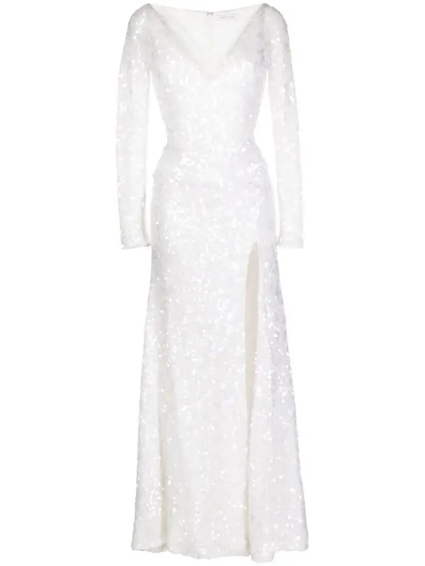 Rachel Gilbert Fluer Sequin-embellished Gown - White