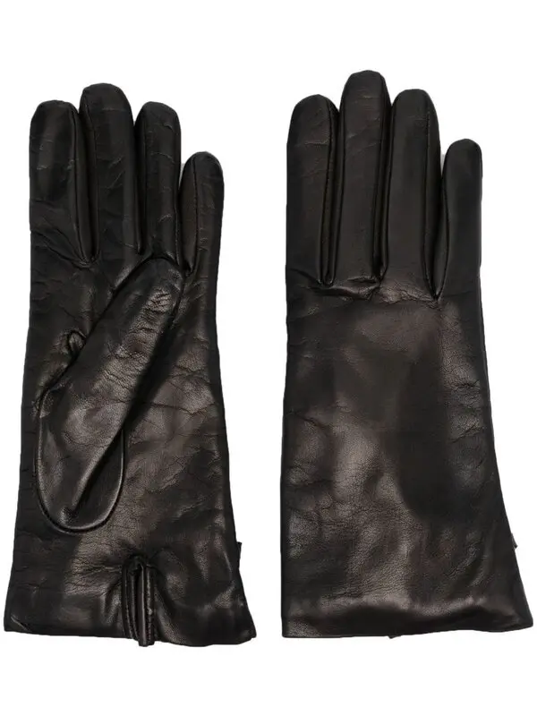Moschino Logo-plaque Leather Gloves - Black
