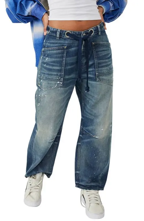 Free People We The Free Moxie Mid-rise Barrel Jeans - Timeless Blue