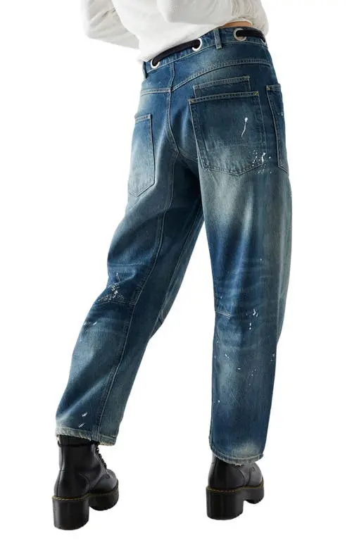 Free People We The Free Moxie Mid-rise Barrel Jeans - Timeless Blue