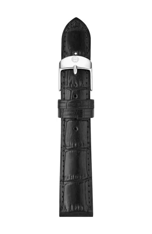 Michele Croc Embossed Leather Watchband - Black