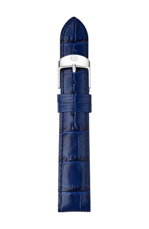 Michele Croc Embossed Leather Watchband - Navy