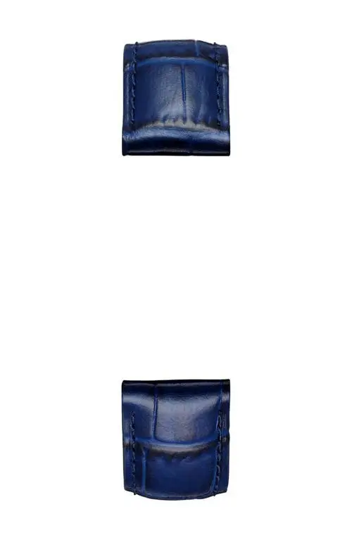 Michele Croc Embossed Leather Watchband - Navy