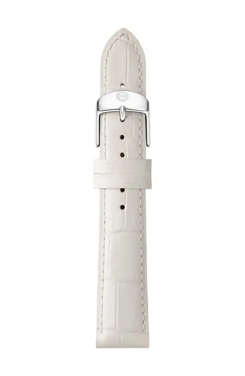 Michele Croc Embossed Leather Watchband - White