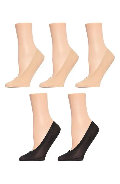 MEMOI Fine Edge Sock Liners Pack Of 5 - Beige-black