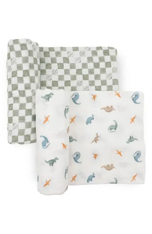 LITTLE UNICORN 2-pack Organic Cotton Muslin Swaddle Blanket - Little Dino