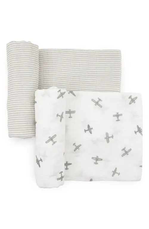 LITTLE UNICORN 2-pack Organic Cotton Muslin Swaddle Blanket - Pewter Planes