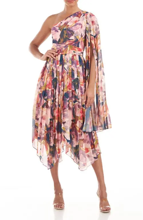 KAY UNGER Lilah Floral One-shoulder Chiffon Gown - Rosette Multi