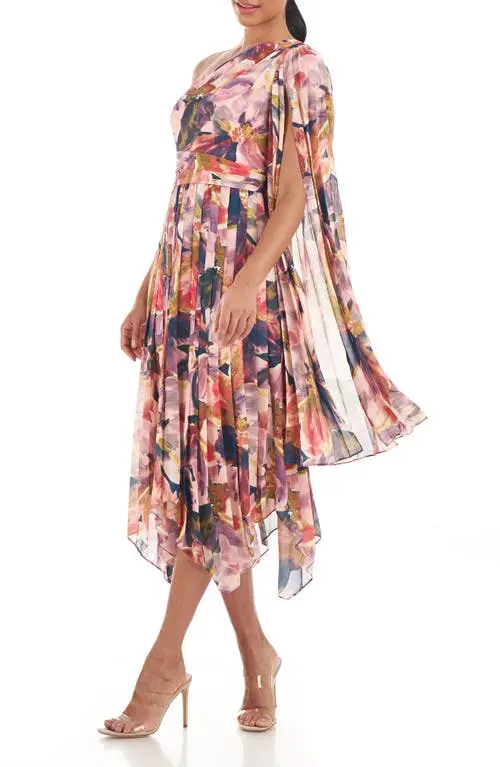 KAY UNGER Lilah Floral One-shoulder Chiffon Gown
