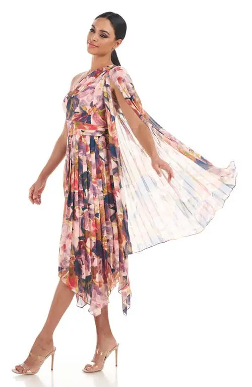 KAY UNGER Lilah Floral One-shoulder Chiffon Gown