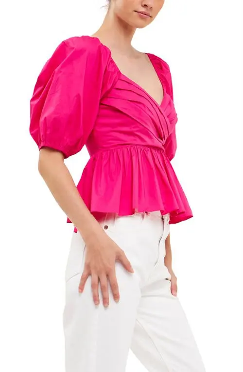 English Factory Puff Sleeve Cotton Peplum Top