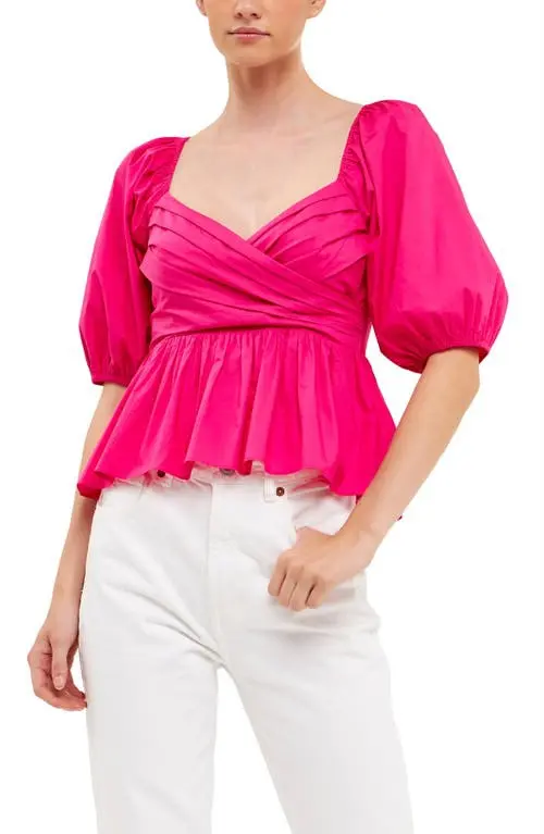 English Factory Puff Sleeve Cotton Peplum Top