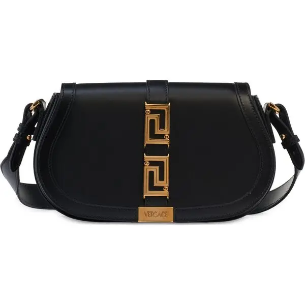 Versace Greca Goddess Leather Shoulder Bag - Black-versace Gold