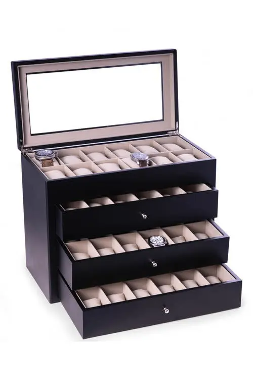 BEY-BERK Wood Watch Box - Black