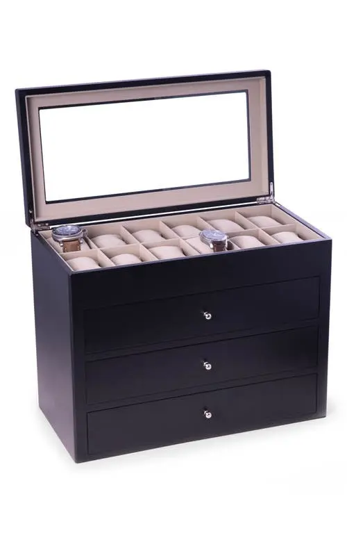 BEY-BERK Wood Watch Box - Black