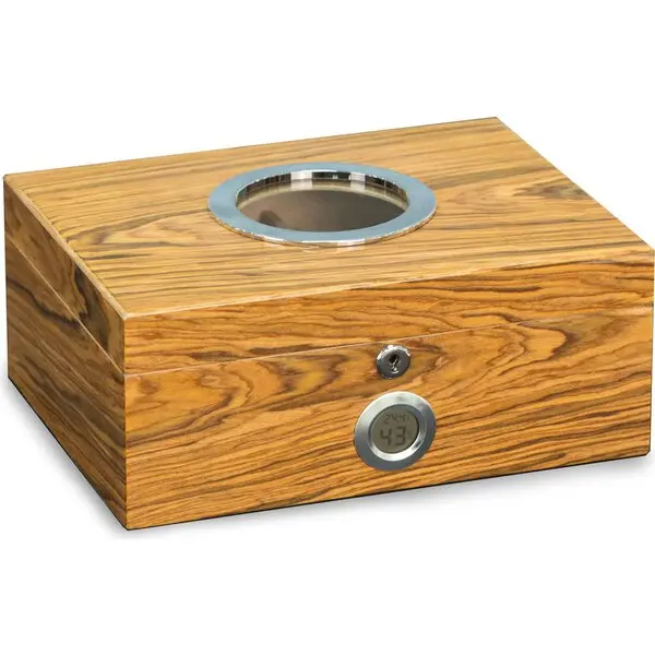 BEY-BERK Oliver Olive Wood Cigar Humidor - Natural Wood