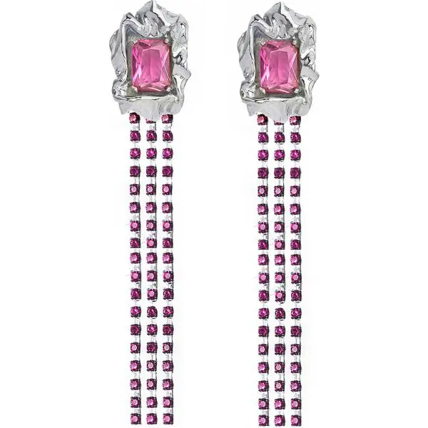STERLING KING Maude Crystal Drop Earrings - Silver - Pink