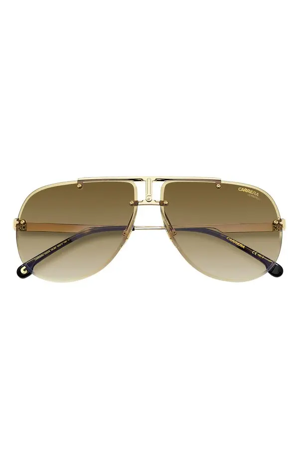 Carrera Eyewear 65mm Oversize Rimless Aviator Sunglasses Gold