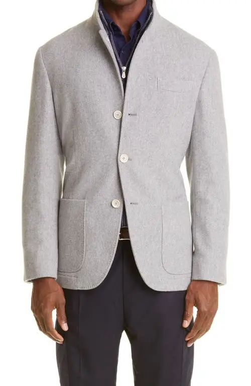Brunello Cucinelli Patch Pocket Cashmere Jacket - C2148-pearl Grey