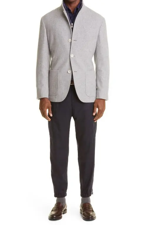 Brunello Cucinelli Patch Pocket Cashmere Jacket - C2148-pearl Grey
