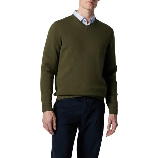 Rodd & Gunn Kelvin Grove Solid Supima® Cotton V-neck Sweater - Olive
