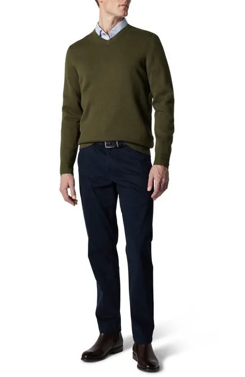 Rodd & Gunn Kelvin Grove Solid Supima® Cotton V-neck Sweater - Olive