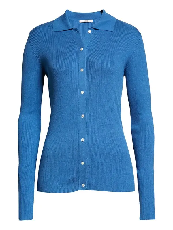 Co Rib Button-up Polo Silk Sweater