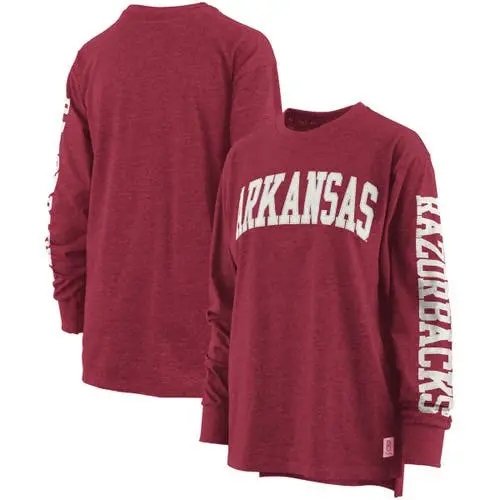 PRESSBOX Heathered Arkansas Razorbacks Long Sleeve T-shirt - Cardinal